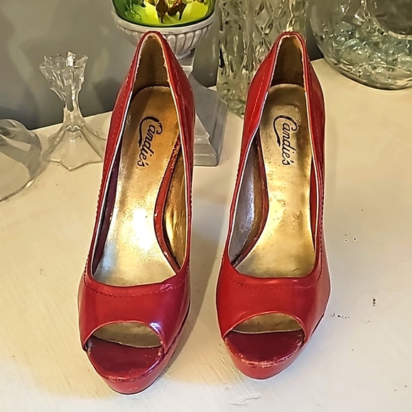 Candie's | Shoes | Candies Designer Shoes Sz 85 Burgundy Peep Open Toe ...